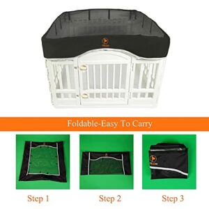 PJYuCien Dog Playpen Mesh Top Cover, Fits 36 Inch 4 Panels Regular Square Plastic Exercise Pet Pen, Velcro Connections, Black (Note: Cover Only, Playpen Not Included !!!)