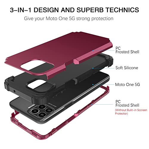 BENTOBEN Case Compatible with Moto One 5G/Moto G 5G Plus/Moto One 5G UW, 3 Layer Heavy Duty Rugged Shockproof Protective Cover for Motorola Moto One 5G /G 5G Plus/One 5G UW 6.7", Wine Red