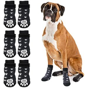 rypet anti slip dog socks 3 pairs - dog grip socks with straps traction control for indoor on hardwood floor wear, pet paw protector for small medium large dogs l