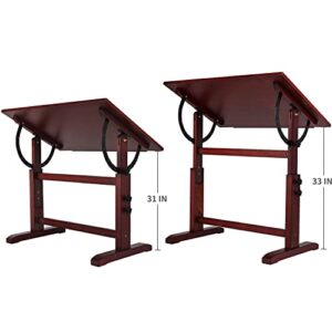 MEEDEN Vintage Wood Drafting Table & Stool Set, Artist Drafting Chair and Craft Table with Adjustable Height, Tiltable Tabletop for Artwork, Graphic Design, Writing