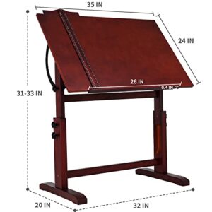 MEEDEN Vintage Wood Drafting Table & Stool Set, Artist Drafting Chair and Craft Table with Adjustable Height, Tiltable Tabletop for Artwork, Graphic Design, Writing