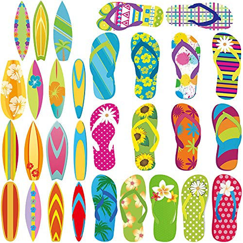 60 Pieces Surfboards Accents Cut Outs Flip-Flop Accents Cut Outs Tropical Beach Hawaii Surfboards Flip-Flop Cutouts Colorful Surfboards Flip-Flop Bulletin Board Decor Paper Sign with Glue Point Dots