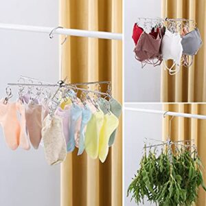 WYCQKL Laundry Drying Rack 2 Pack, 24 Clips Clothes Hangers, Collapsible Metal Dryer Rack for Drying Underwear, Towel, Socks, Baby Clothes, Bras, Herbs