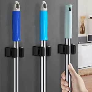 inheming 4pcs Mop and Broom Holder Clip, Broom Hangers Rack Wall Mount, Cleaning Tool Storage Organizer for Kitchen, Garden, Garage, Bathroom