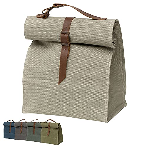 Generic, Lunch Box, Lunch Bag, Waxed Canvas Large Capacity Insulated Reusable Thermal for Kids Men Women for Work Office School Picnic (Light Green)