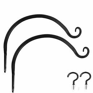 garden wall big bend hooks wall hanger iron hooks plant bracket hanger hooks 2 pcs + 2 half-round hook for indoor/outdoor/terrace 8 inch premium home decoration robust and long service life(black)