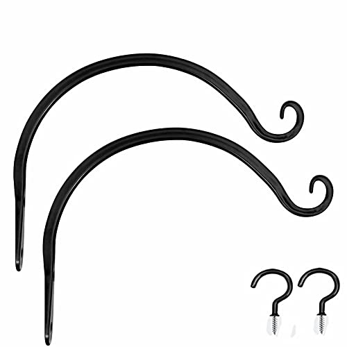 Garden Wall Big Bend Hooks Wall Hanger Iron Hooks Plant Bracket Hanger Hooks 2 pcs + 2 Half-Round Hook for Indoor/Outdoor/Terrace 8 inch Premium Home Decoration Robust and Long Service Life(Black)