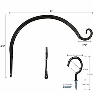 Garden Wall Big Bend Hooks Wall Hanger Iron Hooks Plant Bracket Hanger Hooks 2 pcs + 2 Half-Round Hook for Indoor/Outdoor/Terrace 8 inch Premium Home Decoration Robust and Long Service Life(Black)