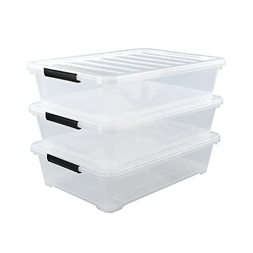 Zopnny 3-Pack 40 Quart Plastic Underbed Storage Box, Large Clear Under Bed Storage Bin with Wheels