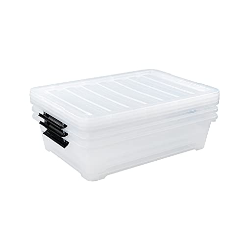 Zopnny 3-Pack 40 Quart Plastic Underbed Storage Box, Large Clear Under Bed Storage Bin with Wheels