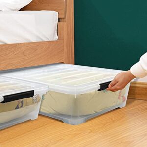 Zopnny 3-Pack 40 Quart Plastic Underbed Storage Box, Large Clear Under Bed Storage Bin with Wheels