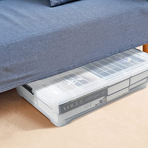 Zopnny 3-Pack 40 Quart Plastic Underbed Storage Box, Large Clear Under Bed Storage Bin with Wheels