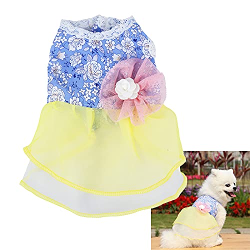 Pet Cute Floral Small Dog Dress For Girl Boy Cats Rabbit Fancy Tutu Adorable Princess Petite Vest Doggie Dresses With Mesh Flower For Pomeranian Chihuahua Skirt Summer Style Puppy Supplies (Yellow, S)