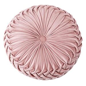 HLOVME Round Velvet Pillow for Couch Small Handmade Decorative Throw Pillow for Bed Bedroom 13.7” Pink