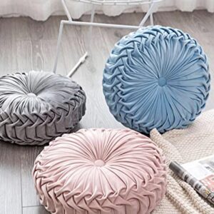 HLOVME Round Velvet Pillow for Couch Small Handmade Decorative Throw Pillow for Bed Bedroom 13.7” Pink