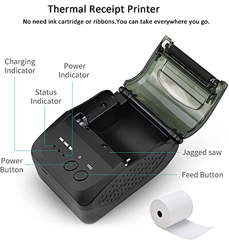 Bluetooth Receipt Printer, 58mm Mini Portable Personal Bill Printer Wireless,Mobile Thermal POS Printer for Small Business, Supports Android/Windows, Not for Square iOS Tablets