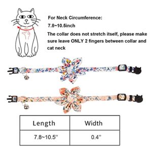 ADOGGYGO Breakaway Cat Collar with Bells, 2 Pack Flower Cat Collars for Girl Cat Kitten Collar with Removable Floral Adjustable Collars for Cats (Pink & Blue)