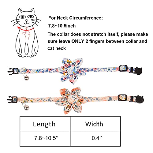 ADOGGYGO Breakaway Cat Collar with Bells, 2 Pack Flower Cat Collars for Girl Cat Kitten Collar with Removable Floral Adjustable Collars for Cats (Pink & Blue)