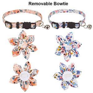 ADOGGYGO Breakaway Cat Collar with Bells, 2 Pack Flower Cat Collars for Girl Cat Kitten Collar with Removable Floral Adjustable Collars for Cats (Pink & Blue)