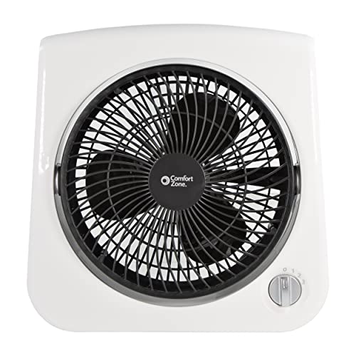 Comfort Zone CZ111WT 10" 3-Speed Adjustable Tilt Fashion Sleek Table Fan with Carry Handle, White