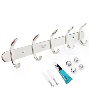 lizhuya coat hook wall mount adhesive coat rack easy installation for bedroom bathroom foyer hallway for coats pots towels coat hat towel robes heavy duty stainless steel with 5 hooks (j-5hooks)