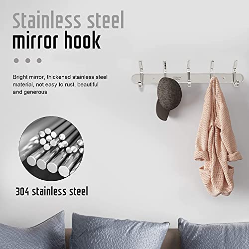 LIZHUYA Coat Hook Wall Mount Adhesive Coat Rack Easy Installation for Bedroom Bathroom Foyer Hallway for Coats Pots Towels Coat Hat Towel Robes Heavy Duty Stainless Steel with 5 Hooks (J-5HOOKS)