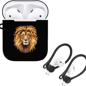 Jaustee Powerful Lion Airpods Case for Airpods 1&2 Case, AirPods Case Protective Cover Skin - Premium Hard Shell Accessories Compatible with Apple AirPods (Black)