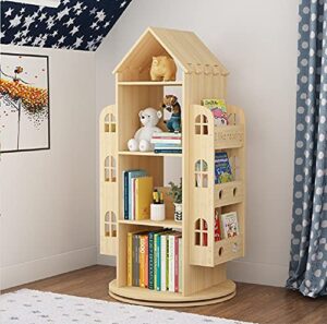 heehee rotating bookshelf 360 display floor standing bookcase storage rack for kids children's bookshelf, book display stand, wood book shelf organizer for kids, storage book display case bookrack