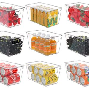 Plastic Storage Bin with Lids, ESARORA Stackable Clear Organizer Basket Bins with Handle for Fridge, Cabinet, Bedroom, Closet, Bathroom, Office, Kitchen & Pantry Organization, 9 PACK