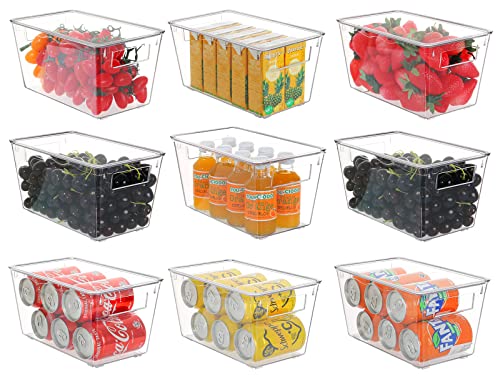 Plastic Storage Bin with Lids, ESARORA Stackable Clear Organizer Basket Bins with Handle for Fridge, Cabinet, Bedroom, Closet, Bathroom, Office, Kitchen & Pantry Organization, 9 PACK