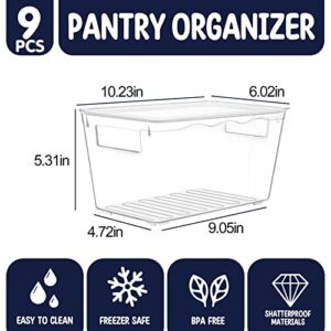 Plastic Storage Bin with Lids, ESARORA Stackable Clear Organizer Basket Bins with Handle for Fridge, Cabinet, Bedroom, Closet, Bathroom, Office, Kitchen & Pantry Organization, 9 PACK