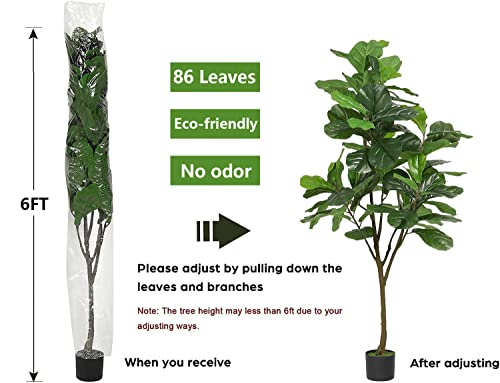 VIAGDO Artificial Fiddle Leaf Fig Tree 6ft Tall 86 Decorative Faux Fiddle Leaves Fake Fig Silk Tree in Pot Artificial Tree for Home Office Living Room Bathroom Corner Decor Indoor