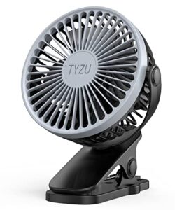 tyzu 5 inch clip on fan, 3-speed desk fan, 2500mah battery operated portable stroller fan with strong clamp, small dorm fan with strong airflow, 360°rotate, quiet usb fan for bed office treadmill