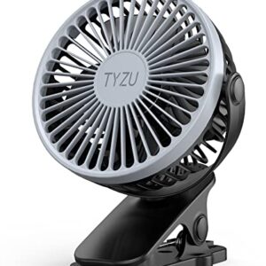 TYZU 5 Inch Clip on Fan, 3-Speed Desk Fan, 2500mAh Battery Operated Portable Stroller Fan with Strong Clamp, Small Dorm Fan with Strong Airflow, 360°Rotate, Quiet USB Fan for Bed Office Treadmill