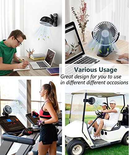 TYZU 5 Inch Clip on Fan, 3-Speed Desk Fan, 2500mAh Battery Operated Portable Stroller Fan with Strong Clamp, Small Dorm Fan with Strong Airflow, 360°Rotate, Quiet USB Fan for Bed Office Treadmill