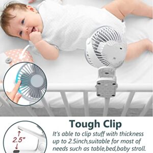 TYZU 5 Inch Clip on Fan, 3-Speed Desk Fan, 2500mAh Battery Operated Portable Stroller Fan with Strong Clamp, Small Dorm Fan with Strong Airflow, 360°Rotate, Quiet USB Fan for Bed Office Treadmill