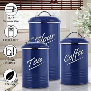 Hillbond Canister Sets Navy Blue Food Storage Canisters Containers: Carbon Steel with Powder Coated Decorative Storage Jars Set of 4 (Navy Blue)