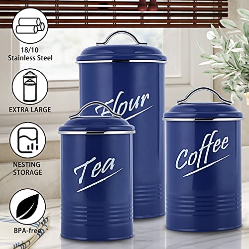 Hillbond Canister Sets Navy Blue Food Storage Canisters Containers: Carbon Steel with Powder Coated Decorative Storage Jars Set of 4 (Navy Blue)