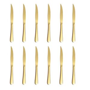 xingjiake 12-piece gold steak knives, steak knives set of 12, stainless steak knives, serrated butter knife, dinner knives set, dishwasher safe