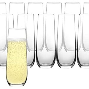 FAWLES Stemless Champagne Flutes Set of 12, Crystal Glass, 8 oz Champagne Glasses, Prosecco Mimosa Glasses Set