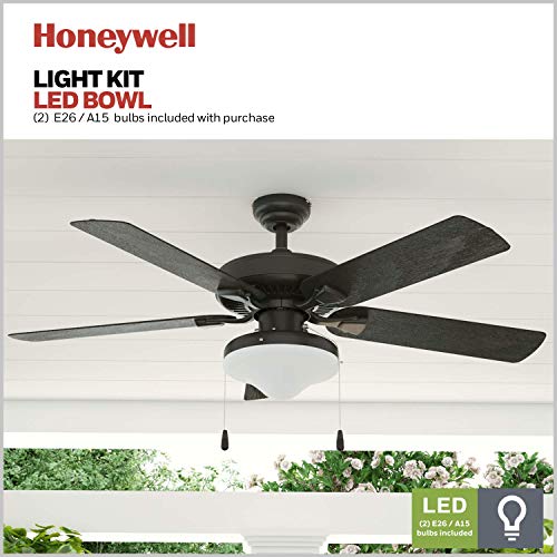 Honeywell Ceiling Fans Belmar 52 Inch Indoor Outdoor LED Light, Damp Rated, Five Blade, Bronze, 50512-01