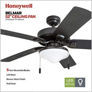 Honeywell Ceiling Fans Belmar 52 Inch Indoor Outdoor LED Light, Damp Rated, Five Blade, Bronze, 50512-01