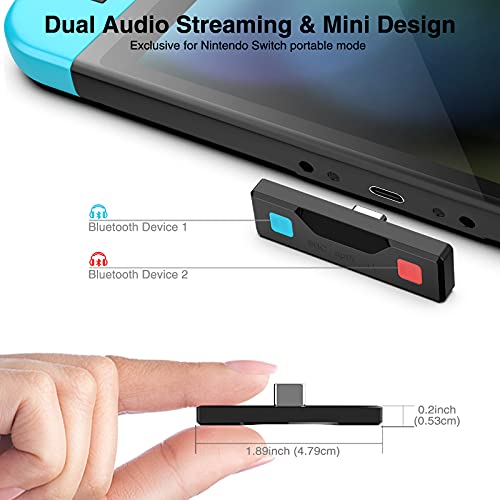 Bluetooth 5.0 Audio Transmitter Adapter with USB C and USB A Connector for Nintendo Switch & Lite TV Dock PS4 Slim Design Mic Included Dual APTX Low Latency for All Bluetooth Headphones Speakers