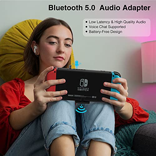 Bluetooth 5.0 Audio Transmitter Adapter with USB C and USB A Connector for Nintendo Switch & Lite TV Dock PS4 Slim Design Mic Included Dual APTX Low Latency for All Bluetooth Headphones Speakers