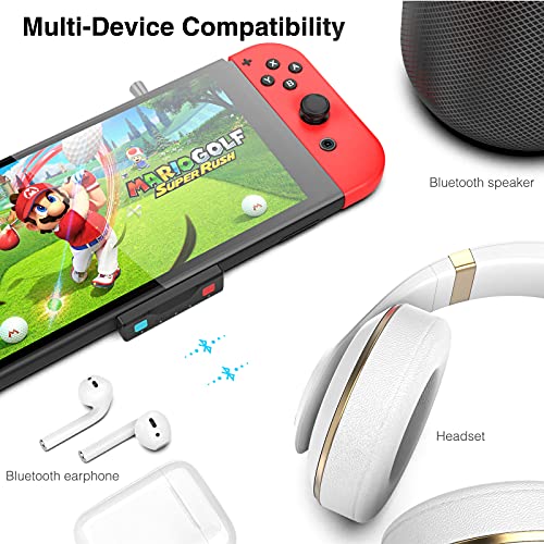 Bluetooth 5.0 Audio Transmitter Adapter with USB C and USB A Connector for Nintendo Switch & Lite TV Dock PS4 Slim Design Mic Included Dual APTX Low Latency for All Bluetooth Headphones Speakers