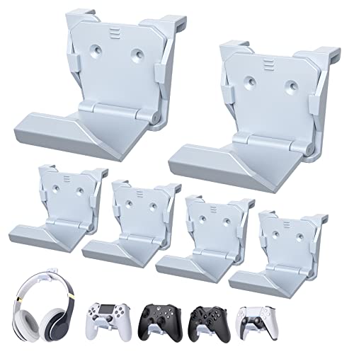 Controller Wall Mount Holder for PS5/PS4/Xbox/Switch Controller, Strong Adhesive/Screw Controller Holder Headphone stand, PS5 Headset Hanger Hook for Universal Gaming Controller and Headset - 6 Pack