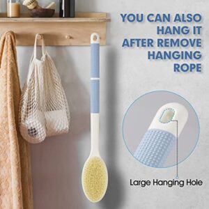 Back Scrubber Anti Slip Long Handle for Shower, Dual-Sided Back Brush with Stiff and Soft Bristles,Body Exfoliator for Bath or Dry Brush.