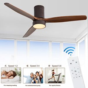 ReLa Mall 52 Inch Low Profile Ceiling Fan, Flush Mount Ceiling Fans with Lights Remote Control,Modern Ceiling Fan with 3 Reversible Solid Wood Silver Blades Noiseless Reversible DC Motor,Brown