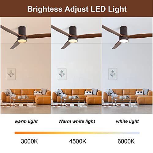 ReLa Mall 52 Inch Low Profile Ceiling Fan, Flush Mount Ceiling Fans with Lights Remote Control,Modern Ceiling Fan with 3 Reversible Solid Wood Silver Blades Noiseless Reversible DC Motor,Brown