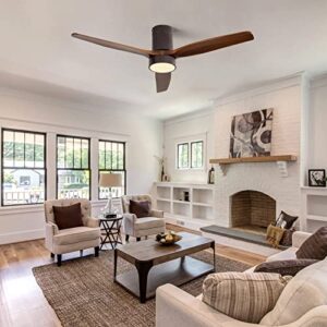 ReLa Mall 52 Inch Low Profile Ceiling Fan, Flush Mount Ceiling Fans with Lights Remote Control,Modern Ceiling Fan with 3 Reversible Solid Wood Silver Blades Noiseless Reversible DC Motor,Brown